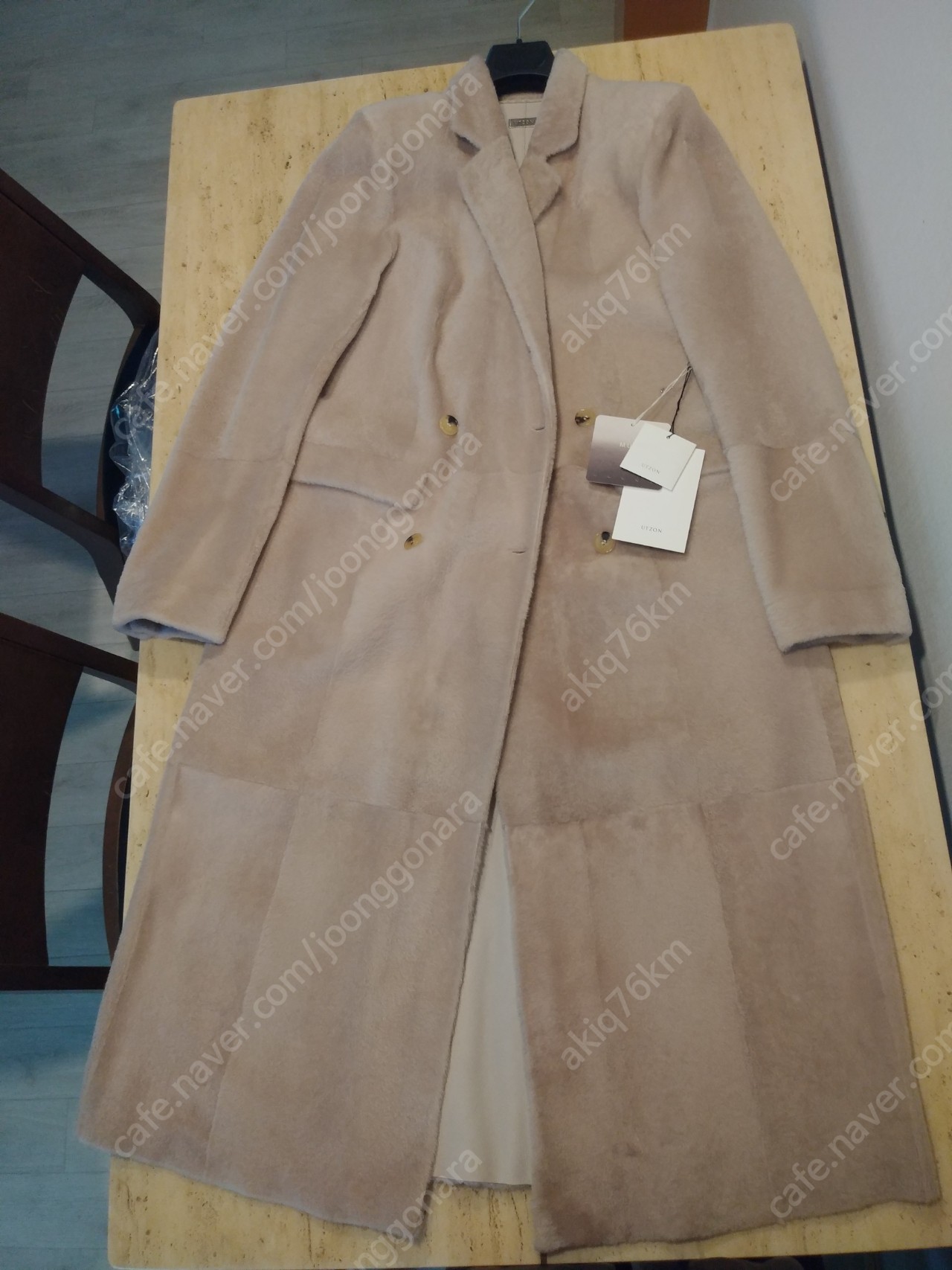 한섬 타임 Utzon 웃손 수입 양가죽 롱 무스탕 택 달린 미착용 새상품 시어링 무스탕 상태최상 티셔츠캐쥬얼의류 중고나라